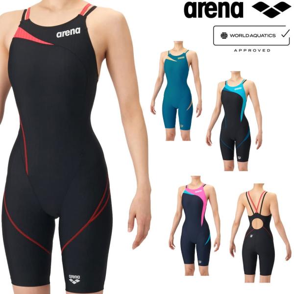 アリーナ ARENA 競泳水着 レディース WA承認モデル AQUA RACING ECO AQUA STRIPE ダブルストラップ レーシングワンピーススパッツ オープンバック ハーフレッグ オールインワン 2026年春夏モデル AS6S...