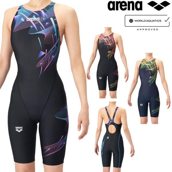 アリーナ ARENA 競泳水着 レディース WA承認モデル AQUA RACING ECO AQUA STRIPE-D レーシングワンピーススパッツ オープンバック ハーフレッグ オールインワン 2026年春夏モデル AS6SRC83L f...
