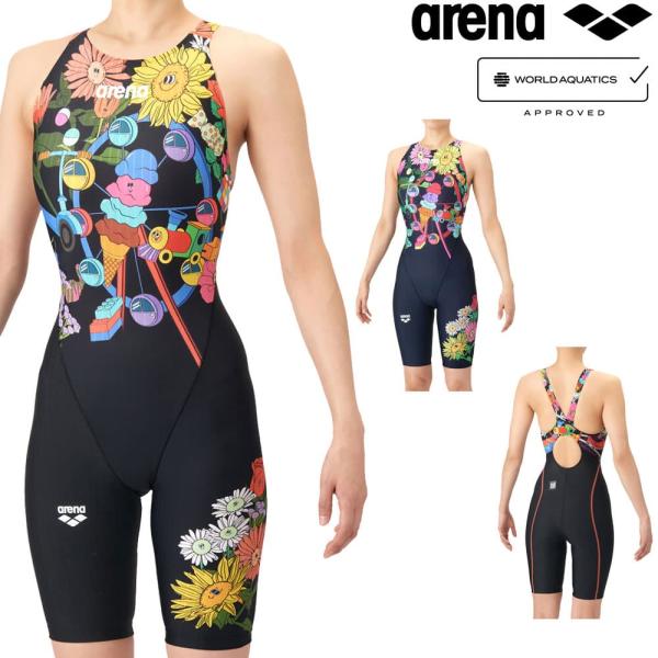 アリーナ ARENA 競泳水着 レディース WA承認モデル AQUA RACING ECO AQUA STRIPE-D FUN GRAPHICS レーシングワンピーススパッツ オープンバック ハーフレッグ オールインワン 2026年春夏モデ...