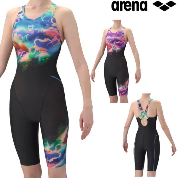 アリーナ ARENA フィットネス水着 レディース AQUA EXA ダブルエステルWR STORM CLOUDS フィットネスワンピーススパッツ オープンバック ハーフレッグ ぴったりパッド パッド付き オールインワン 2026年春夏モデ...