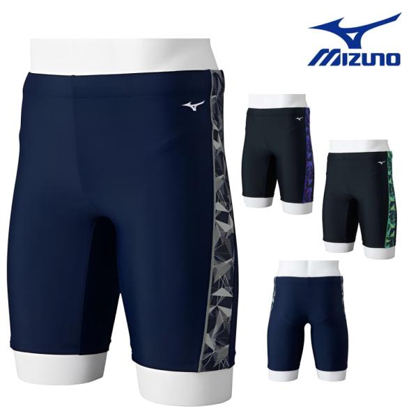 サイドのプリントがおしゃれを底上げ！男性用 水泳 スパッツ フィットネス 2XLサイズ有り商品番号：ミズノ MIZUNO フィットネス水着 メンズ FMハーフスパッツM 2024年秋冬モデル N2JBB613