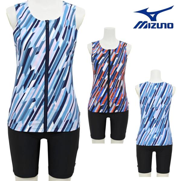 ミズノ MIZUNO 別注オリジナル フィットネス水着 レディース セパレーツ セパレート ファスナー付き 袖なし パッド付き N2JGDW01