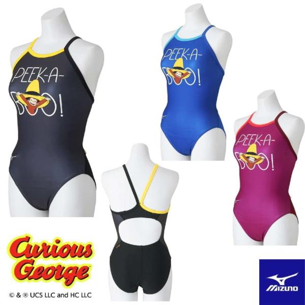 ミズノ MIZUNO 競泳水着 練習用水着 レディース エクサースーツ ミディアムカット EXER SUITS U-Fit おさるのジョージ 競泳練習水着 2024年秋冬追加企画モデル N2MAB798