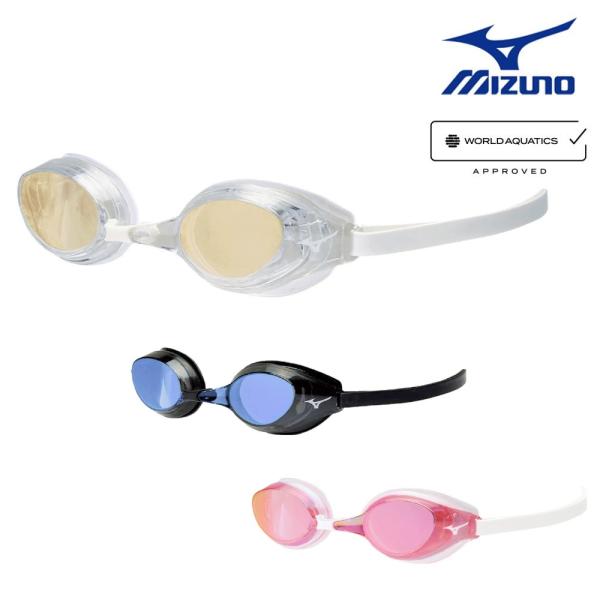 ミズノ MIZUNO 水泳 レーシングゴーグル アクセルアイ ミラーレンズ クッション一体成型 WORLD AQUATICS承認モデル fina承認 競泳 2024年春夏モデル N3JEB901