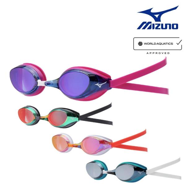 ミズノ MIZUNO 水泳 レーシングゴーグル 限定ゴーグル ミラーレンズ クッション一体成型 WA承認モデル くもり止め 競泳 2025年春夏モデル N3JEC591 FINA承認