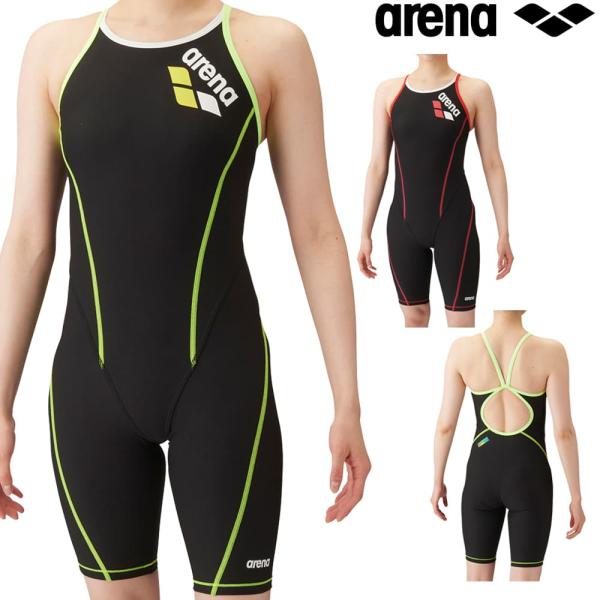 アリーナ ARENA 競泳水着 練習用水着 レディース トレーニングハーフスパッツ オープンバック オールインワン タフスキンT2E 競泳練習水着 SAR-4103W