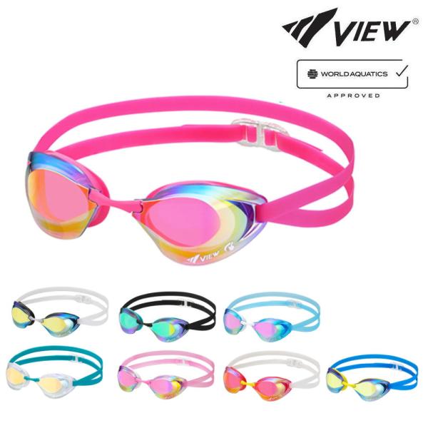 VIEW 水泳 スイミングゴーグル クッション付き ミラータイプ BladeNX ブレードエヌエックス FINA承認モデル WA承認モデル V250YSAM