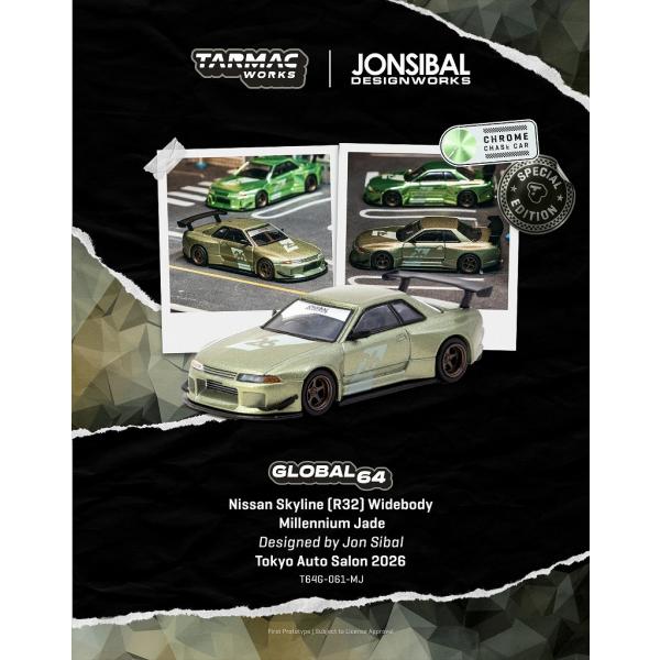 商品名：TARMAC 1/64 Nissan Skyline R32 Widebody Millenium Jadeブランド：TARMAC商品番号：3850JAN：9581015738023
