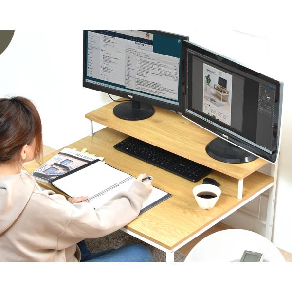 マルチモニター対応 W800D650H450mm。北海道 沖縄は別途送料が必要。ロータイプでリラックスした状態で作業できるモニター台付きPCデスク。モニター台の下スペースを有効活用できるので広々。デスクワークも捗ります。シンプル設計なのでリ...