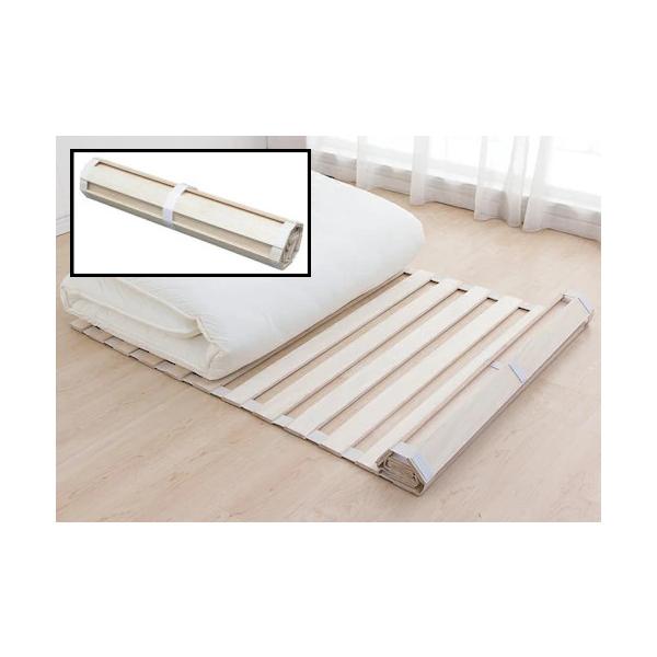 コンパクトに収納できる、ロールタイプのすのこベッド。布団の下に使用することで湿気を逃がし、布団をより快適にご使用頂ける商品。商品サイズ(約mm)W1000×D2000×厚み13。商品重量(g)4500。収納時サイズ（約）1000×180×1...