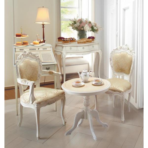 テーブルは、サイズ幅60×奥行き60×高さ60cm 素材本体天然木、中質繊維板、ラッカー塗装、完成品。肘付き椅子は、サイズ幅51×奥行き52×高さ97(座高48.5)cm 素材本体天然木、張地コットン40%、ポリエステル60%、中材ウレタン...