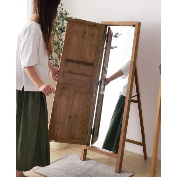 サイズ 幅45×奥行45×高さ134cm。商品重量約9.5kg。材質天然木(杉)水性ラッカー塗装3mm飛散防止ミラー。完成品。鏡 ミラー 姿見 扉付き 全身鏡 スタンドミラー 飛散防止 ドアミラー 全身ミラー 姿見 レトロミラー 天然木 ラ...