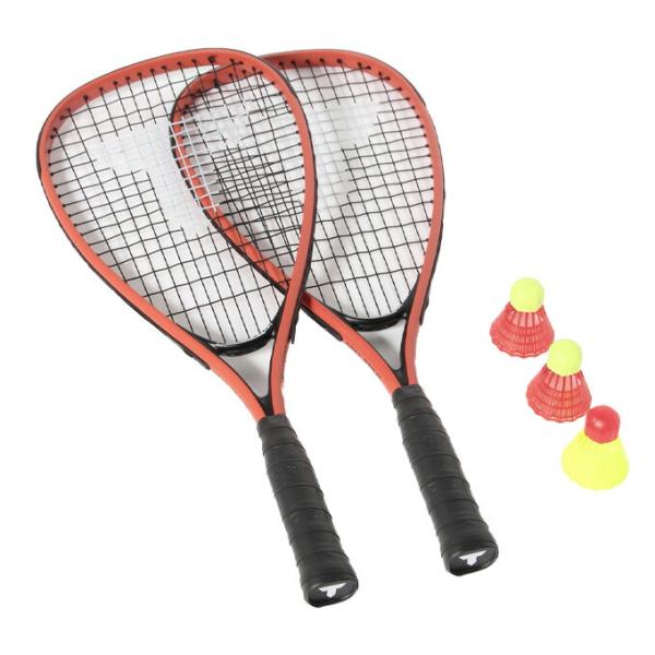 風のある外で楽しめる!普通のバドミントンのシャトルよりも風の影響を受けない特殊構造■カラー：OGR■特徴：ハンディラケット ( 軽量アルミ54.5cm ) 2本レーサーシャトル2個 + スターターシャトル 1個専用ケース