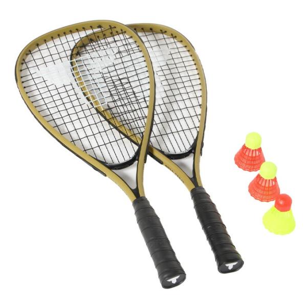 風のある外で楽しめる!普通のバドミントンのシャトルよりも風の影響を受けない特殊構造■カラー：COY■特徴：ハンディラケット ( 軽量アルミ54.5cm ) 2本レーサーシャトル2個 + スターターシャトル 1個専用ケース