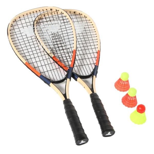 風のある外で楽しめる!普通のバドミントンのシャトルよりも風の影響を受けない特殊構造■カラー：VIN■特徴：ハンディラケット ( 軽量アルミ54.5cm ) 2本レーサーシャトル2個 + スターターシャトル 1個専用ケース