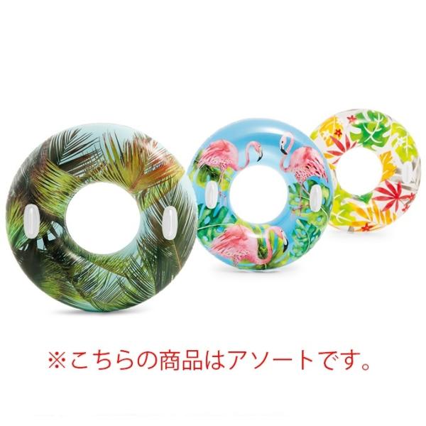 直径（約）97cmのハンドル付き浮き輪。リペアパッチ付き。3種類の柄がございます。■サイズ：97cm■素材：PVC■原産国：中国■対象年齢：9歳以上※こちらの商品はアソートでございます。ご希望の色はお選びいただくことはできませんので何卒ご了...