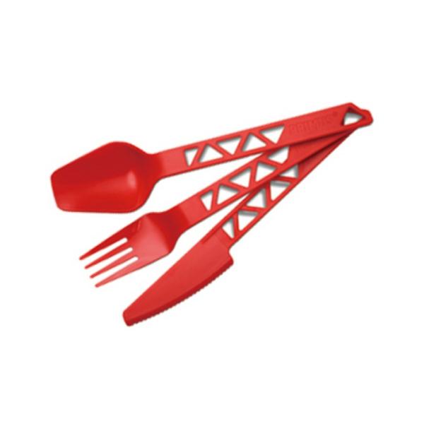 フォーク、スプーン、ナイフのトライタン製カトラリーセットです。■カラー：レッド■サイズ：約17.7x4.1x2.1cm※製品によって仕上りサイズに多少の誤差がありますのでご了承下さい。■重量：約26g検索ワード：アウトドア キャンプ バーベ...