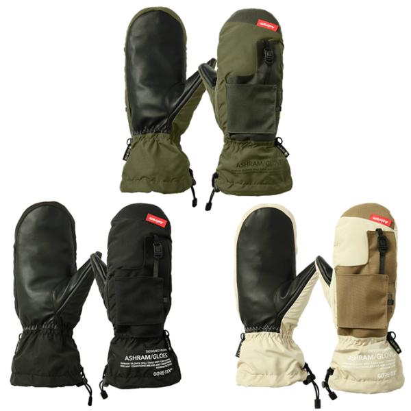 スマホを甲面にアタッチする事ができるミトングローブ。ゲレンデでのちょっとしたゲレンデでの撮影で活躍します。防水フィルムにGORE-TEXを使用するASHRAMらしいギミックを取り入れた国産生地使用の高機能モデルです。■カラー：BEIGE、B...