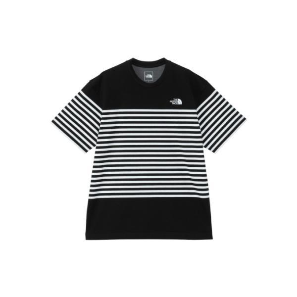 肌触りのよいコットンと、速乾性を持つリサイクルポリエステルを使用した、ボーダー柄のニット生地のTシャツ。■カラー：K ( ブラック )■サイズ：S ( 着丈/66cm、身幅/51cm、肩幅/47cm、袖丈/21cm、裾幅/51cm、袖口幅/...