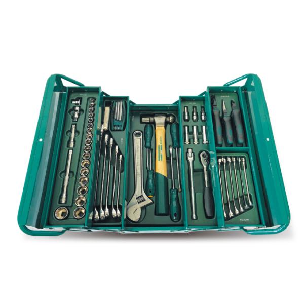 75点セットSATAｘ工具セット9.5角75pcs■本体サイズ：幅430×奥行200×高200mm■重量：8.8kg(工具含まず）検索ワード：DIY工具整備ラジオペンチドライバーハンマーレンチスパナスパナセット出張セット