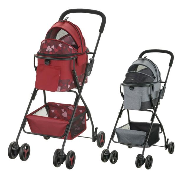 ■カラー：グレー、レッド■サイズ：通常時/44×70×95.5Hcm/5.1kg折りたたみ時(キャリー取外し)/44×29.5×83.5Hcm■素材：フレーム/スチール(エポキシ塗装)幌、キャリー、バスケット/ポリエステル、綿クッション/(...