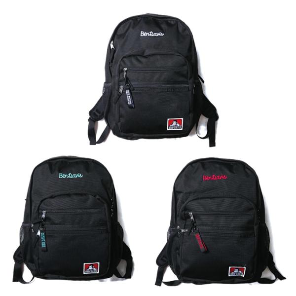 メッシュポケットが目をひく、シンプルなデザインのデイパック。Ben Davisの筆記体刺繍が施されています。モデルチェンジで容量がUPし、たっぷり約32L入る収納力も魅力的です。生地には撥水加工も施されています。■カラー：BLK/GRN、B...