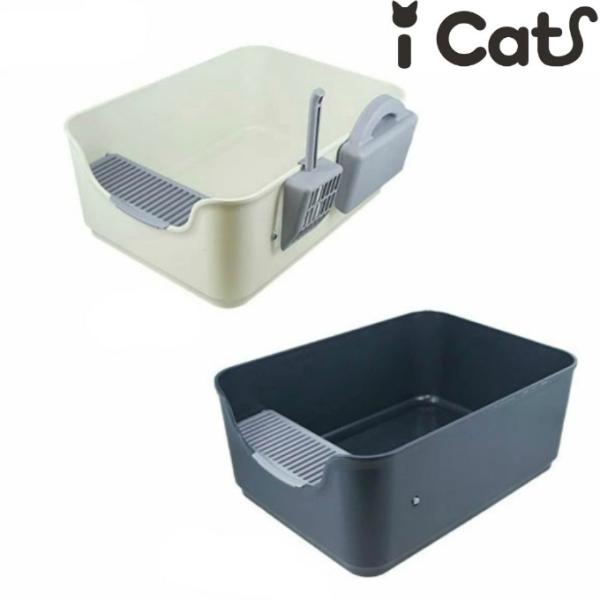 シンプルデザインで洗いやすい猫用トイレ。スコップ、ステップ、ミニほうき＆ちり取り付き。■カラー：ホワイト、チャコール■サイズ ( 約 ) ：幅37×奥行き50×高さ20cm※製品によって仕上りサイズに多少の誤差がありますのでご了承下さい。■...