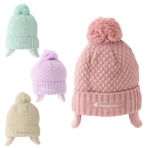 耳付きで内側にボア生地を使用したカノコ編みのニット帽。保温性が高くて冬の寒さから頭と耳を守ってくれます。■カラー：ピンク、パープル、ミント、アイボリー■サイズ：幅/17cm、奥行/17cm、高さ/22cm、梵天/8cm※製品によって仕上りサ...