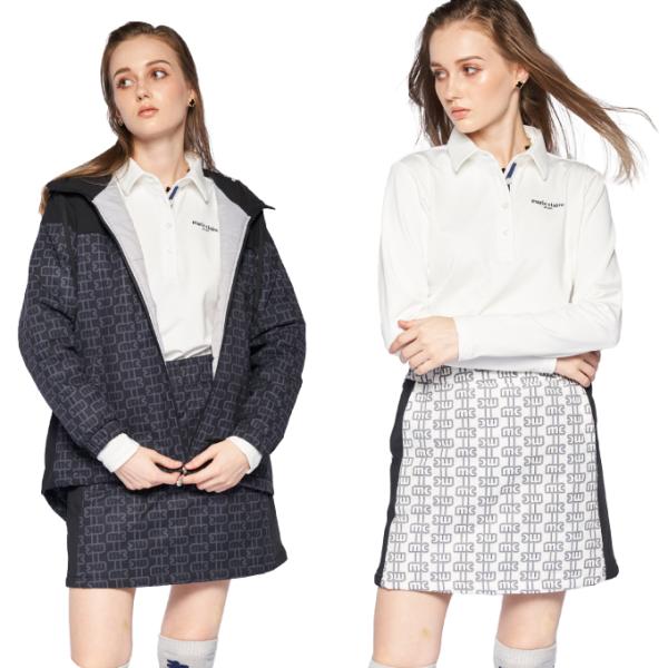 モノグラムプリントを施した撥水素材の薄くて軽いシャカ素材です。薄中綿入りの暖かいスカートです。脇に伸びる素材を使用し、動きやすい仕様になっています。■カラー：BK、B/W■サイズ(cm)：M(裾幅/52、総丈/41、ウエスト/34、ヒップ/...