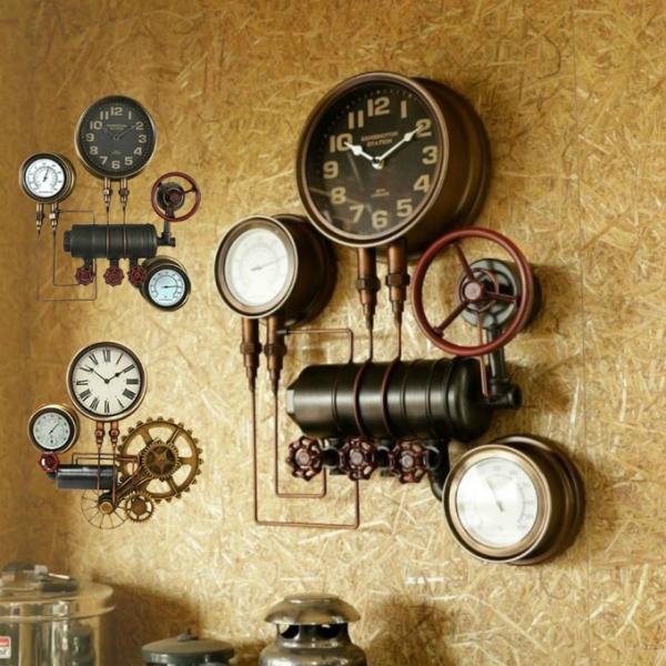 ボイラー室のスチーム管やスチームメーターなどスチームパンクなモチーフのウォールクロック。時計のほか、温度計と湿度計が付いています。存在感のあるデザインなので、一つあるだけでお部屋の雰囲気がレトロクラシックな印象に。本製品は、一つずつハンドメ...