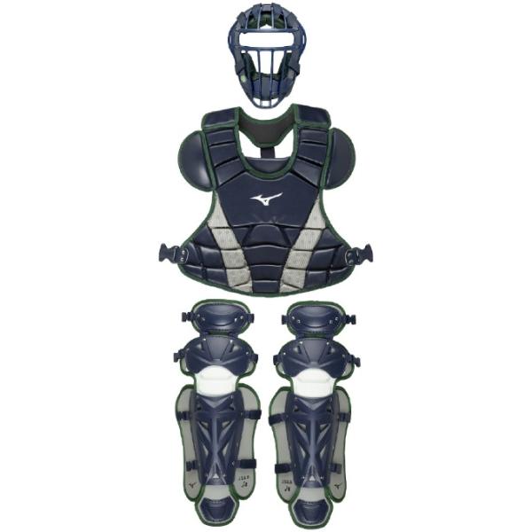 限定カラーのお得な捕手防具セット■カラー：14/ネイビー×グリーン■サイズ：S■原産国：ベトナム製、日本製※原産国をお選びいただくことはできません予めご了承ください■素材：マスク/ポリカーボネード（SGマーク合格品）プロテクター/合成皮革、...