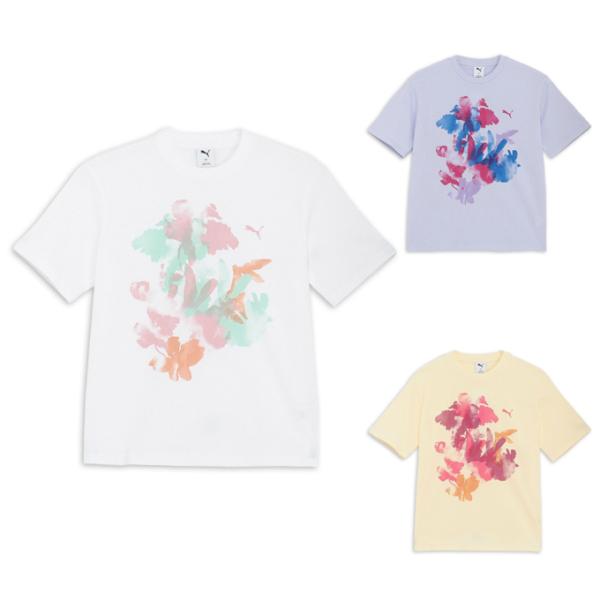 PUMA MIX CLOTH素材を使用したグラフィックTシャツです。■カラー：02 ( PUMA White )33 ( Creamy Vanilla )47 (Cool Weather )■サイズ：S ( すそ周り/98cm、ゆき/44c...
