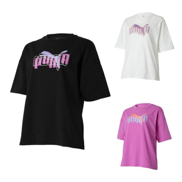 PUMA MIX CLOTH素材を使用したグラフィックTシャツです。■カラー：01、02、88■サイズ：S ( バスト/98cm、肩幅/59cm、ゆき/50cm、すそ周り/102cm、後ろ丈/63cm )M ( バスト/102cm、肩幅/6...
