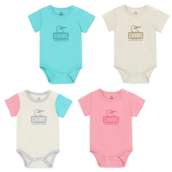 家族みんなでリンクコーデも楽しめる、ブービーフェイスロゴプリントの半袖ロンパース■カラー：Blue、Crazy、Natural、Pink■サイズ(cm)：70 ( 着丈/44.5、身幅/23、肩幅/20、袖丈/6 )80 ( 着丈/49、身...