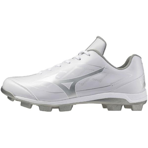 ■カラー：01 ホワイト×シルバー■サイズ：23.0〜29.0cm■質量：約290g(27.0cm片方)■素材：甲材/人工皮革、合成繊維底材/合成底スパイク/合成樹脂(固定式)■ウィズ：3E相当■インソール：BBインソール、取り外し可■ソー...