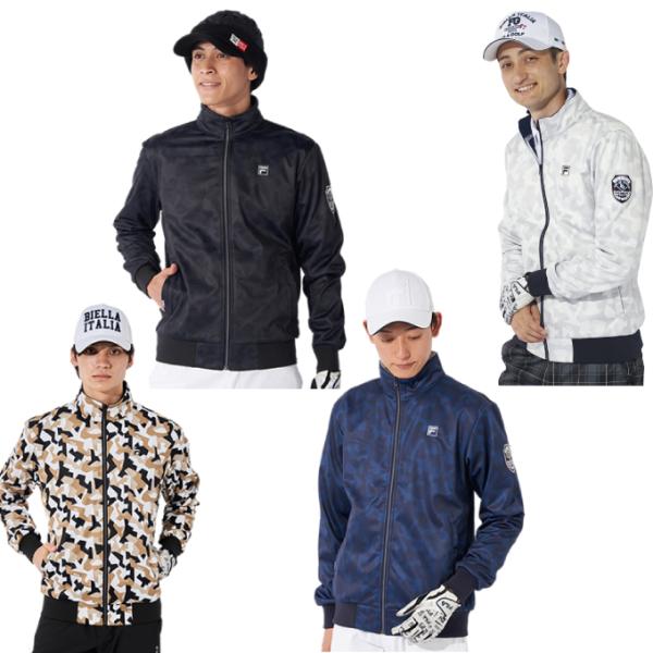 ストレッチ性があり裏フリース素材とフィルム加工の3層ボンディングを使用したFILAオリジナルのカモ柄プリントデザインのあったかジャケット。袖付け部分はスイングしやすいようにストレッチパーツを採用しました。■カラー：BK、BN、NV、OWT■...