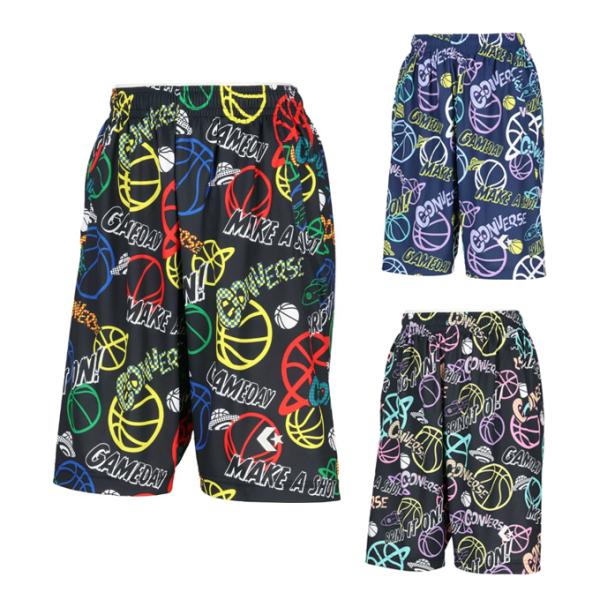 コンバースのジジュニアバスパン。バスケットボールのアイコンをカラフルに表現した総柄パンツ。柔らかな肌触りに吸汗速乾を兼ね揃えたスポーツ向けアイテム。■カラー：1966BKCRD ( ブラック×C×レッド )2800CNV ( Cネイビー )...