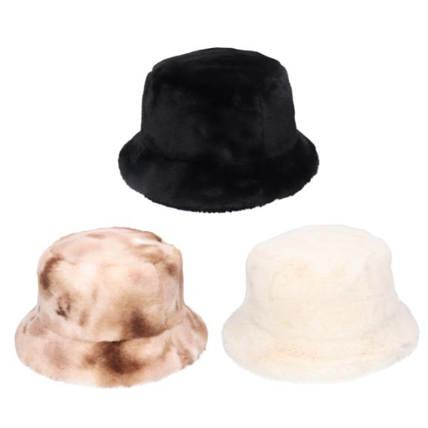 手触りのよい柔らかいファー素材のハット。冬のファッショントレンドのファーハットは定番化しており、ソリットのブラック、ホワイトとトレンドのベージュのマーブル調のミックスになります。■カラー：BLACK、WHITE、BEIGE MIX■サイズ：...