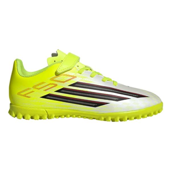 ■カラー：YE/BK/RD(JS1484/TESOYE/CBLACK/LUCRED)■サイズ：18.0〜22.0cm■特徴：レギュラーフィット面ファスナー式のクロージャー付きの伸縮性のあるシューレース合成素材とテキスタイルのアッパーテキスタ...