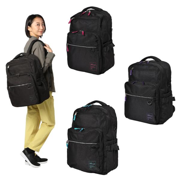 ■カラー：PI、TBL、BK、PU■容量：35L■特徴：スマホなど出し入れしやすいファスナーポケットキーホルダーやパスケースをつけられるDかん蛇腹ポケットスッキリ分けて収納できるショルダーパッド・パンチングメッシュもっちりぴったり体にフィッ...