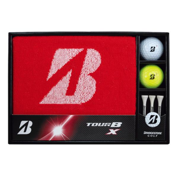 コンペ賞品に使えるボールギフト■サイズ：縦18×横26×高さ4.5cm■素材：・TOUR B Xホワイト×1、イエロー×1・ハンドタオル（綿100%、縦約36×横約34cm）×1・ウッドティー（天然木、約60mm）×3・マーカー（鉄・磁石、...