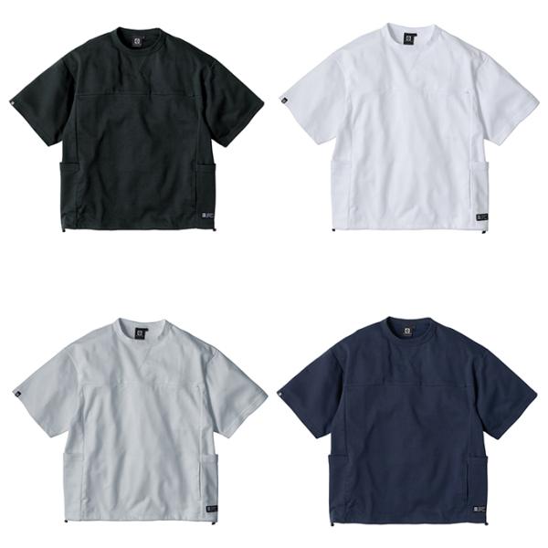 スマートフォンなどが収まる大容量5ポケットとゆとりあるルーズシルエットが特長の半袖Tシャツ■カラー：ブラック、ホワイト、グレー、ネイビー■サイズ(実寸サイズ)：M、L、XL、XXLM(胸囲/114cm、肩巾/55cm、袖丈/24cm、着丈/...