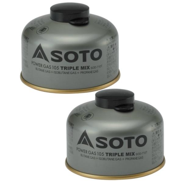 【2缶セット】 プロパン、イソブタン、ノルマルブタン配合のパワーガス刻一刻と状況を変える自然環境にも対応するパワーガスです。SOTO製品のOD缶専用燃料器具を支えるガス燃料です。日帰りトレッキングや予備用に便利な105g缶■サイズ：直径90...