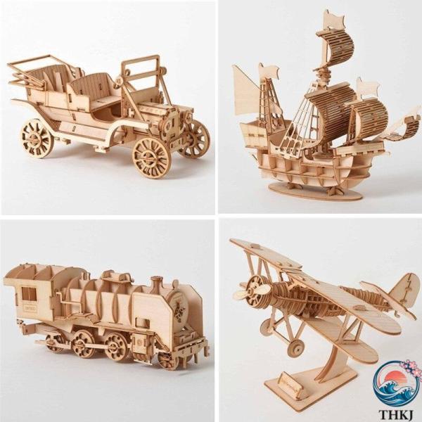 3D 木製 パズル プラモデル 手作り おもちゃ 知育 教育 子ども 大人 インテリア オブジェ モデルキット 車 船 列車 飛行機 立体パズル 3