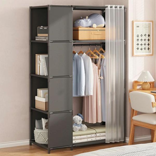 【商品コード】：y813107  【カラー】  ブラック、アイボリー  ブラック小さい  ブラック大きい  アイボリー小さい  アイボリー大きい  原産国 : 中国  【この商品について】  【防塵設計】この収納クローゼットはカーテン式のデ...