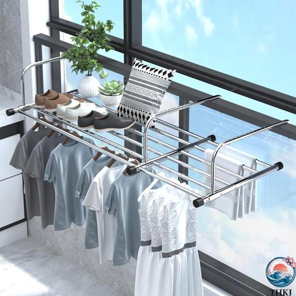 【高品質のステンレス鋼素材】物干しラックはステンレス製で、耐傷性、耐高温性、優れた仕上がり、耐久性、防水性、防錆性、変形のない安定した構造、強力な耐荷重能力。【耐荷重約25kg】他のバルコニー用物干しラックと異なり、この物干しラックには荷重...