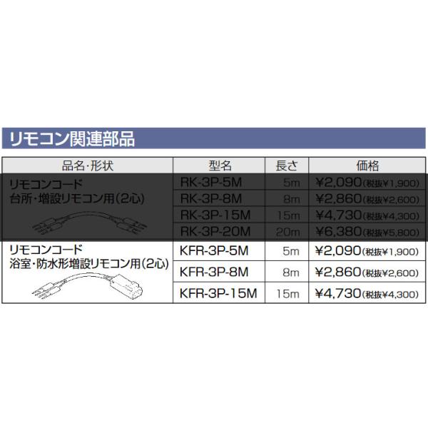 長府 リモコンコード5M KFR-3P-5M 浴室・防水形増設リモコン用（2心)