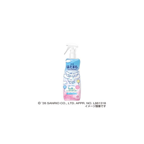 シナモロールとコラボ。家族で使える虫よけ剤。シナモロールのお肌にすごくやさしい虫よけ剤。お子様（※）にも使えます。朝使って夜まで１日虫からしっかりまもります。　　※生後６ヵ月以上