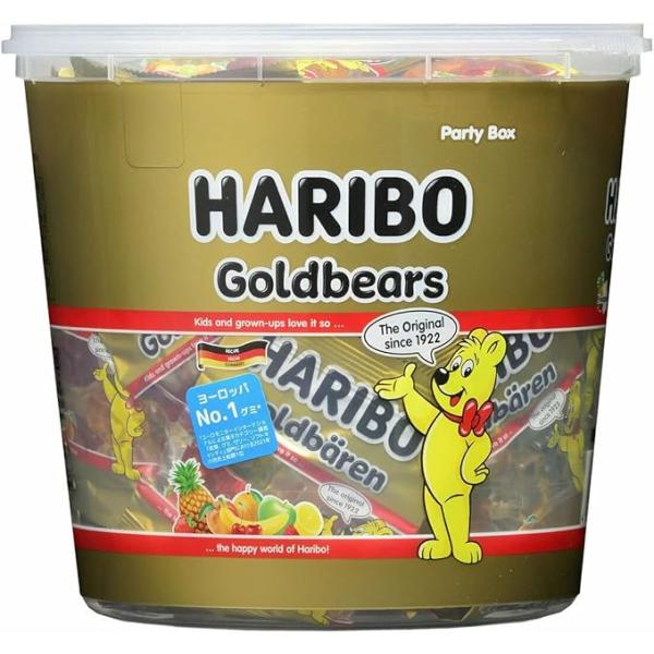 小さなクマの形をした世界中で愛されるハリボーのグミキャンディ。1922年の誕生以来、人気No.1のゴールドベアが食べきりサイズの個包装になって入っています。1000ｇ入りの大容量でパーティーやシェアにぴったりです。
