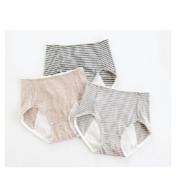 【色】紺ボーダー＋グレーボーダー＋ピンクボーダー【サイズ】M、L、LL【 素材】 ：表地：綿92％，ポリウレタン8％，防水布素材：綿100％コットンがお肌に優しく生理の時の敏感肌を守ってくれます。締めつけすぎ ない絶妙なフィット 感が心地よ...